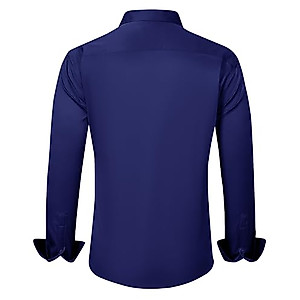 Alimens & Gentle Men's Dress Shirts Transitional Weather Long Sleeve Stretch Wrinkle-Free Button Down Navy