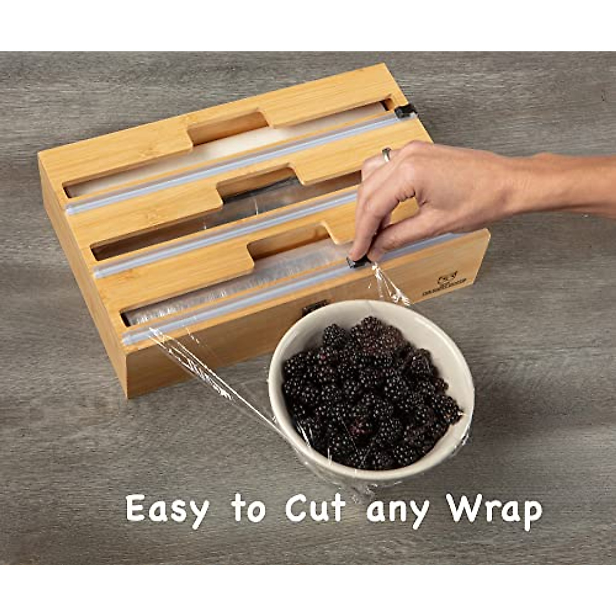 The Happy Hootie Foil and Plastic Wrap Dispenser for Kitchen Organization and Storage. Great for Kitchen Organization and Storage. Compatible with 12 inch Rolls.