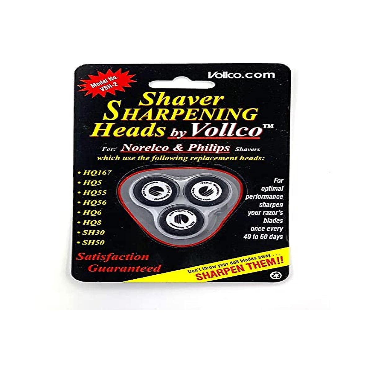 Vollco Sharpening Heads VSH-2 Black - Sharpens All Philips Norelco Shavers Using These Replacement Heads: HQ-167, HQ-177, HQ-5, HQ-55, HQ-56, HQ-6 HQ-7, HQ-8, SH-30 and SH-50