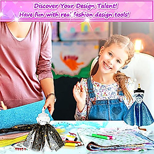 400PC+ Fashion Designer Kits for Girls, Creativity DIY Arts & Crafts Toys Fashion Design Sketchbook with Mannequins, All in One Box Doll Clothes Sewing kit for Kids Ages 8-12+ Birthday Girls Gift