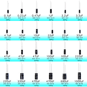 Tnisesm 535Pcs Electrolytic Capacitor 24 Value Range 0.1uF－1000uF Assortment Kit with Aluminum Radial Leads TN04-24Z