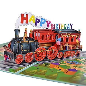 GREETING ART Happy Birthday Train Pop Up Card,3D Greeting Card for Birthday, Pop Up Birthday Card for Kids Boys Men Grandson Friends Daughter Son (Train Birthday Card)