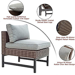 Festival Depot Dining Outdoor Patio Bistro Furniture Armless Chairs Wicker Rattan with Premium Fabric Comfort & Soft 3.1" Cushions with Metal Slatted Steel Legs for Garden Poolside All-Weather