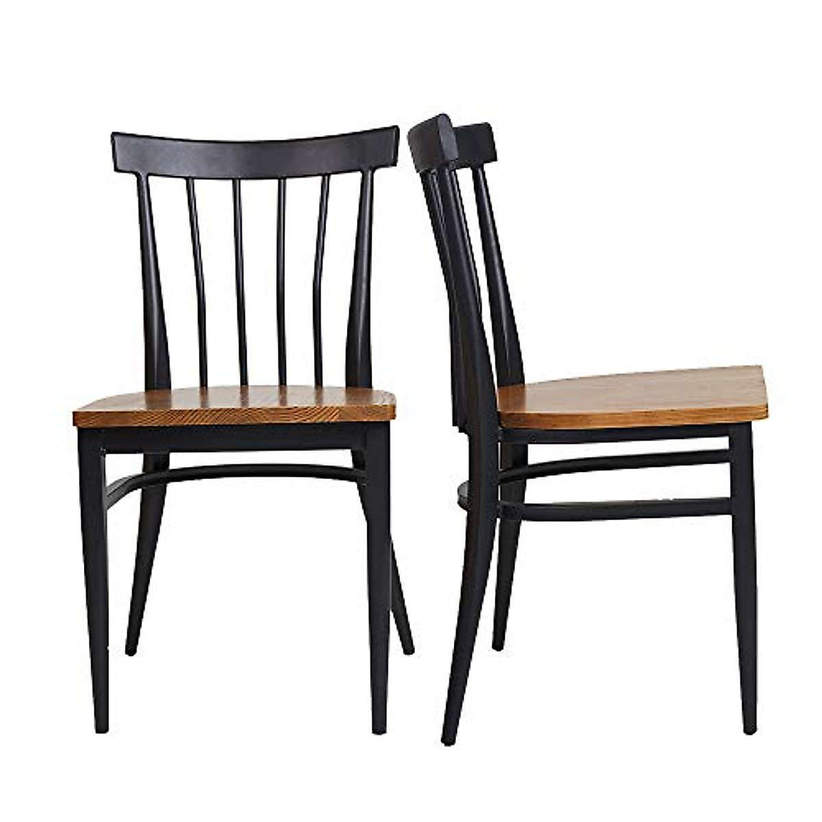 LUCKYERMORE Heavy Duty Dining Chairs Set of 2, Natural Wood Seat and Sturdy Metal Frame Kitchen Chairs for Restaurant, Dining Room Cafe Bistro, Fully Assembled, 400lbs Capacity, Comb Back