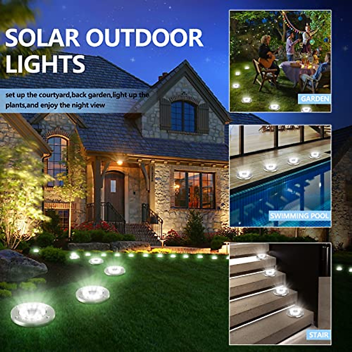 MIQIA Solar Ground Lights Outdoor, 12 Pack 12 LED Solar Garden Lights Waterproof, Super Bright in-Ground Lights, Solar Disk Lights for Yard, Walkway, Pathway, Patio, Lawm, Outdoor Decorations (White)
