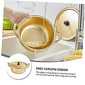 Yardwe 1pc Korean Instant Noodle Pot Foods Ceramic Nonstick Frying Pan Japanese Wok Metal Stock Pot Lid Cooking Pot Ramyun Hot Pot Practical Noodles Pot Kitchen Gadget Binaural Candy