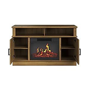 TV Stand with Electric Fireplace - Media Console with Storage Cabinet, Remote Control, Adjustable Heat, and LED Flames by Northwest (Brown)