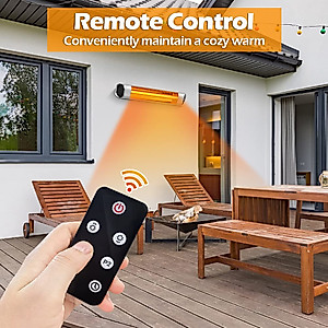 Infrared Patio Heater Electric Outdoor Heater 3s Instant Warm Quiet Gold Tube with 9 Level Temperature Remote Control 24-Hour Timer LED Display, Wall-Mounted for Room, Garage, Courtyard