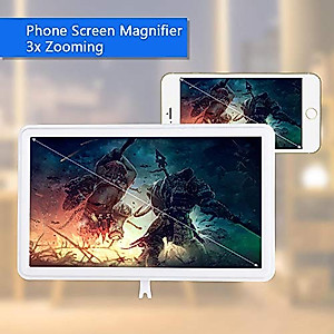Lazmin112 Mobile Phone Screen Magnifier, 12 inches 3 Times Zooming Phone Screen Magnifier Holder Optical Magnification Cellphone Magnifier for Movies, Videos(White)