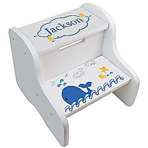 Personalized Blue Whale White Two Step Stool