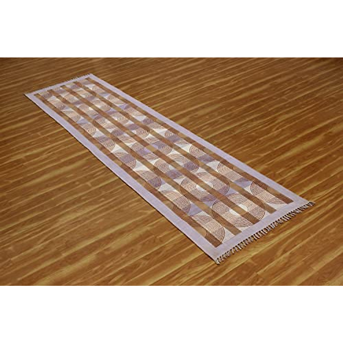 Casavani Hand Block Printed Rug Geometric Violet Tassel Rug Boho Area Rug Easy Care Washable Rugs for Doormat Entryway Living Room Bedroom Hallway Balcony 3x20 Feet Runner