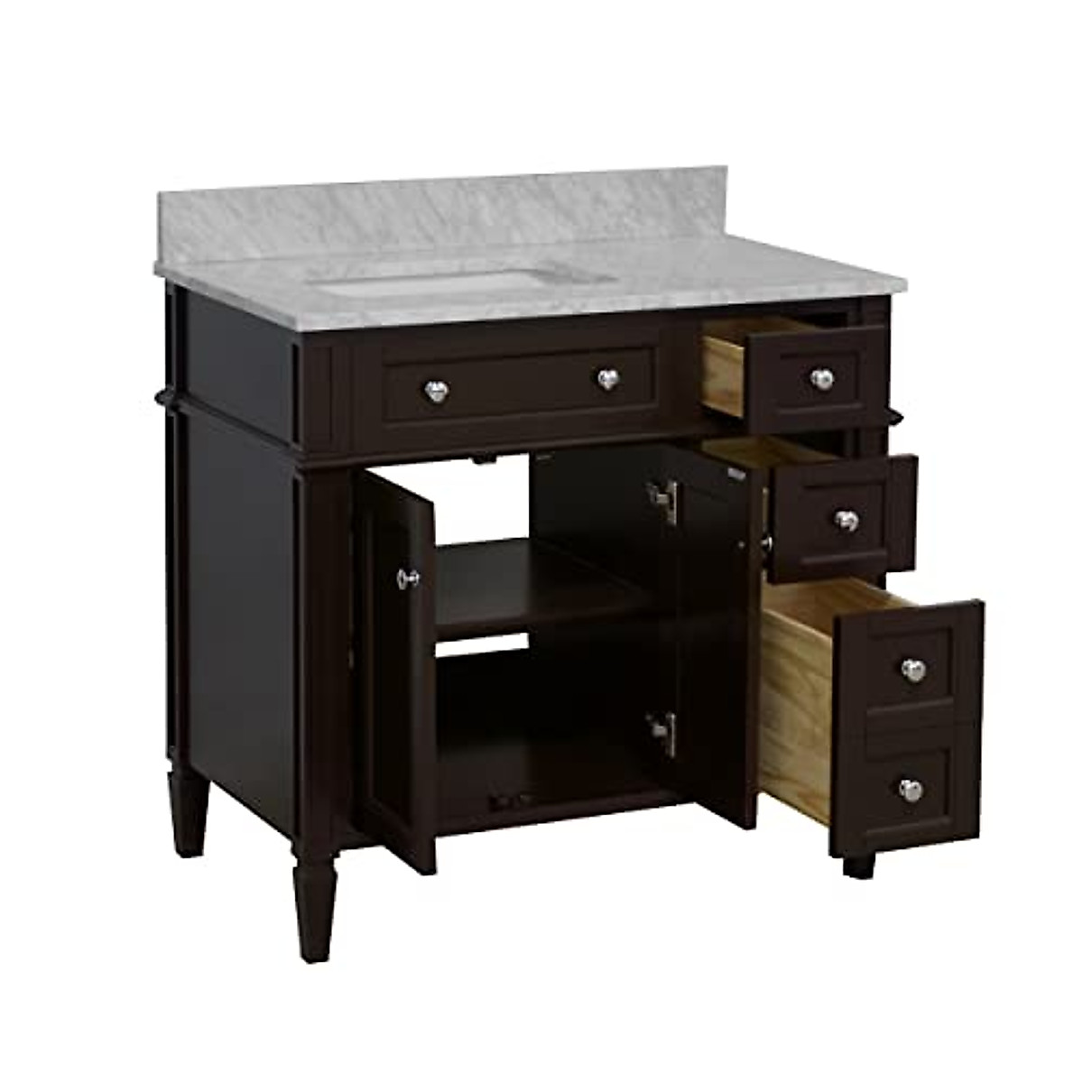 Hailey 36-inch Bathroom Vanity (Carrara/Chocolate): Includes Chocolate Cabinet with Authentic Italian Carrara Marble Countertop and White Ceramic Sink