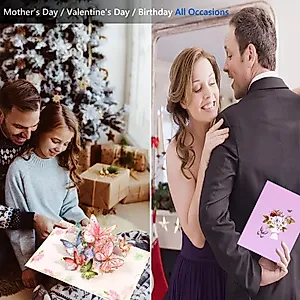 GUAGUA Colorful Butterfly Birthday Card, 3D Greeting Pop up Card with Envelopes for Any Occasion, Birthday Valentines Day Thank You Foldable Dazzle Butterfly Greeting Card for Girls Women Friends Gift