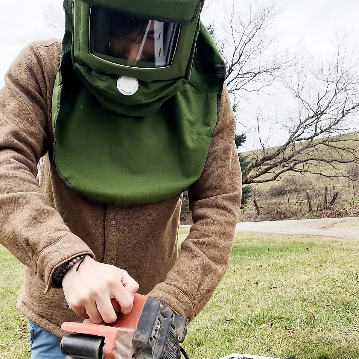 CKLT Sand Blasting Hood Cap, Canvas Shawl Sandblaster Protective Gear Mask Anti-dust Hood for Spraying Sanding Cutting, DIY Painting Woodworking Protection