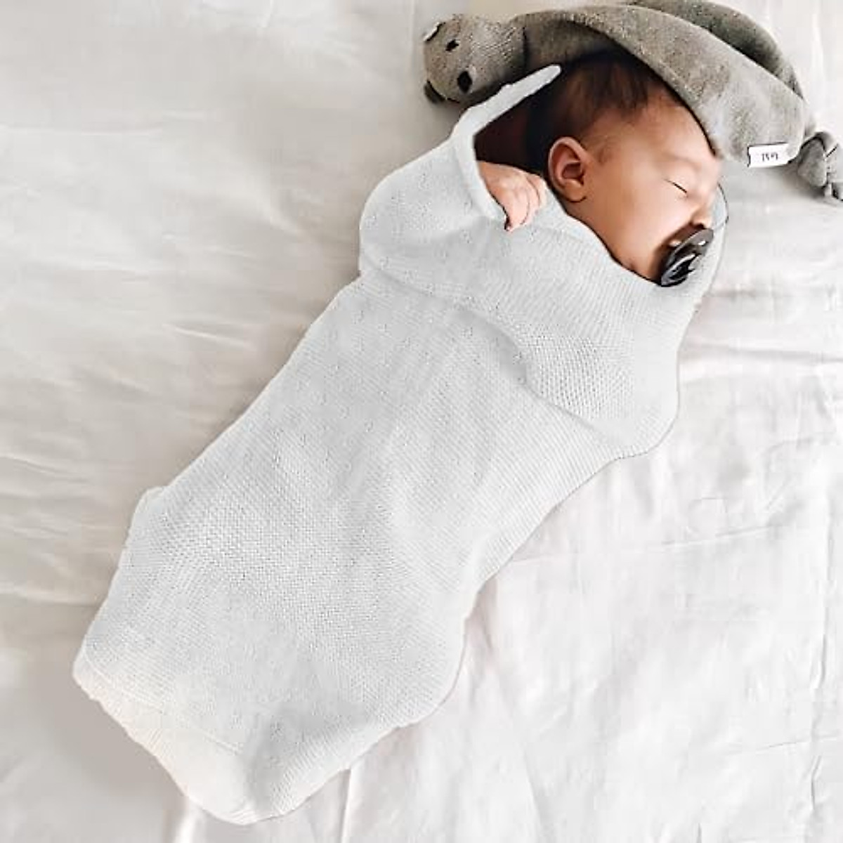 Swaddle Blanket - Baby Essentials | Baptism Christening Dedication Receiving Blankets Baby Wrap for Infant Newborns - Newborn Essentials Must Haves - 100% Viscose Shawls, 80 x 110 cm - White