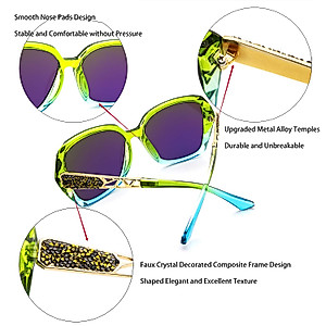 LECKIRUT Oversized Sunglasses for Women Polarized UV Protection Classic Fashion Ladies Green Frame Green Lens