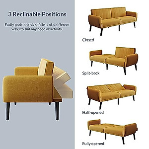 BELLEZE Convertible Sofa Bed, Modern Loveseat, Sleeper Sofa, Futon Couch for Living Room, Guest Room, Garage - Melrose (Yellow)