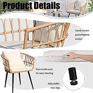 SoarFlash 3 Pieces Outdoor Wicker Bistro Set Rattan Conversation Set with Coffee Table, Patio Chair Set for Lawn, Garden,Backyard, Beige