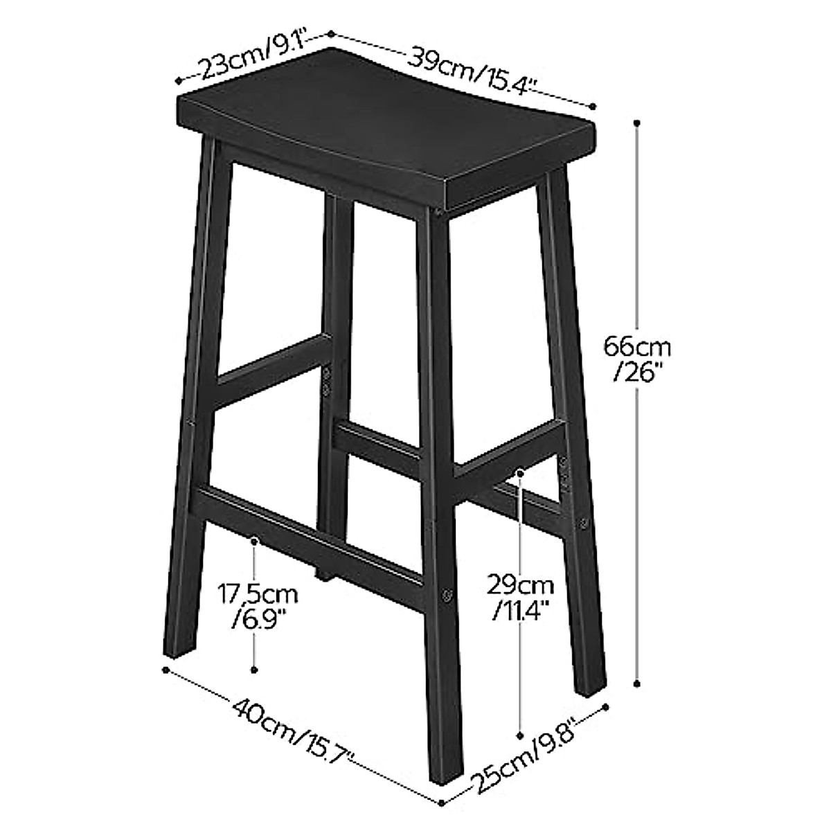 HOOBRO Bar Stool Set of 2, Bamboo Bar Chairs, 26 Inches Kitchen Counter Stools with Footrest, Saddle Stools, for Living Room, Dining Room, Party Room, Industrial Style, Black BB03MD01