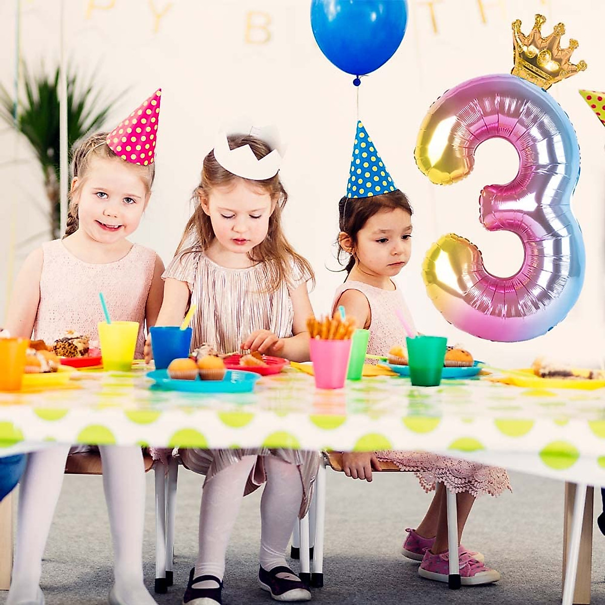 Captain Decor 3 Number Balloon 40 Inch Rainbow Gradient with Detachable Crown – Easy Inflate and deflate reusable, Premium Foil Mylar Balloons for Birthdays, Anniversaries, and Party Decorations