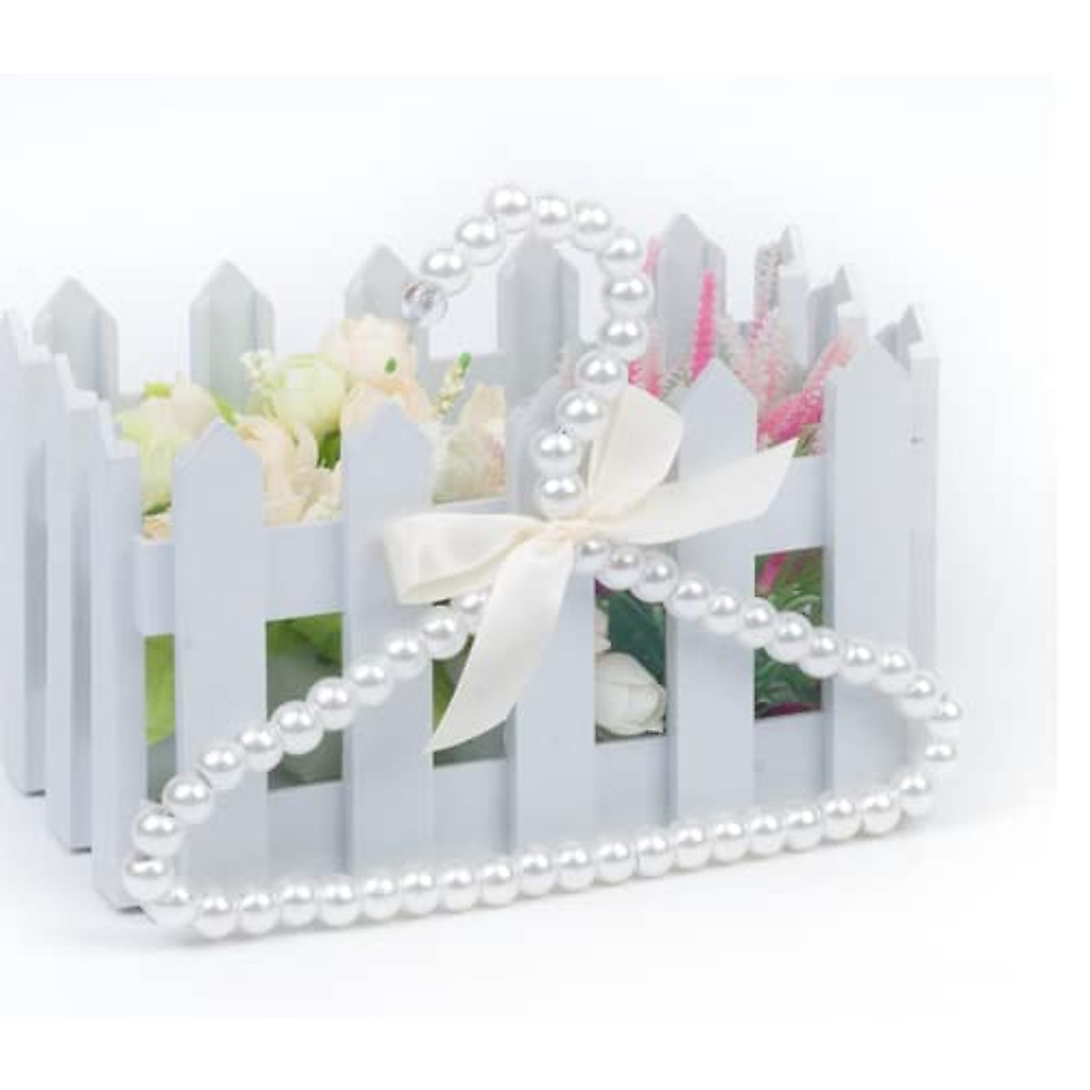 littlefall Dog Cat Pet Clothes Hanger Plastic Pearl Beaded Bow Clothes Dress Coat Hangers Closet Coat Storage Organizer Dry Rack 5 Pcs (White)