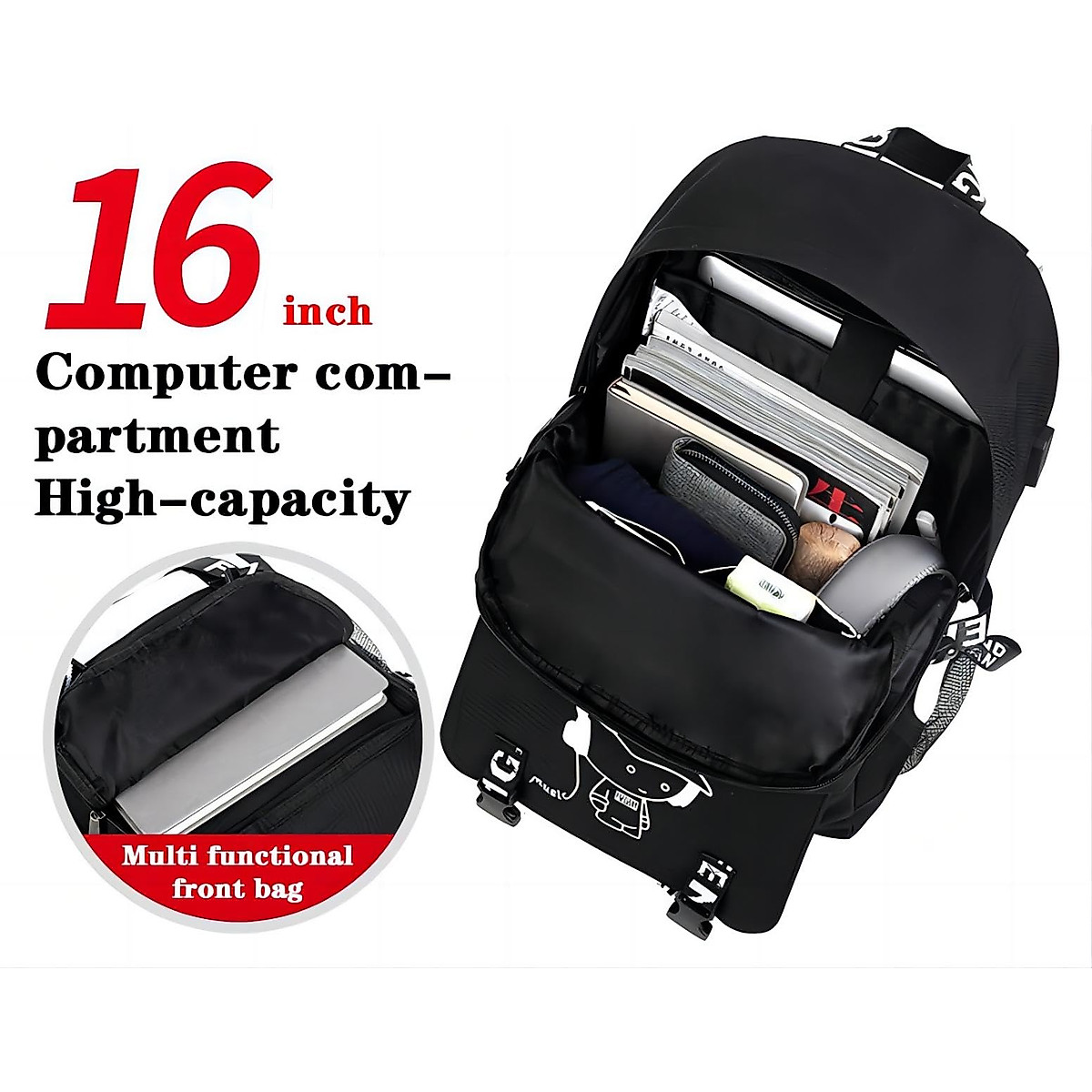 Anime Luminous Astronaut Backpack with USB Charging Port Outdoor Hiking Laptop Bags (6-4PCS)