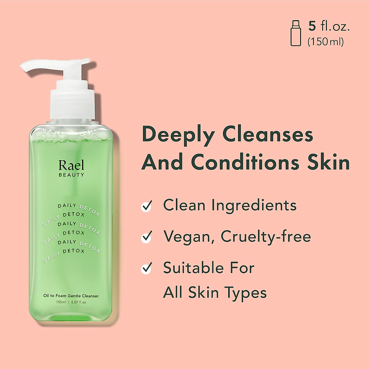 Rael Skin Care, Facial Cleanser - Oil to Foam, Gentle Foaming Face Wash, Korean Skincare, All Skin Types, Hydrating Vitamin B5, Cruelty Free (5.07 oz)