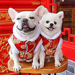 Pet Tang Suit, Chinese Style Dog Cheongsam Winter New Year Coat Outfit Clothing Cat Costume for Puppy Small Medium Dogs (XL)