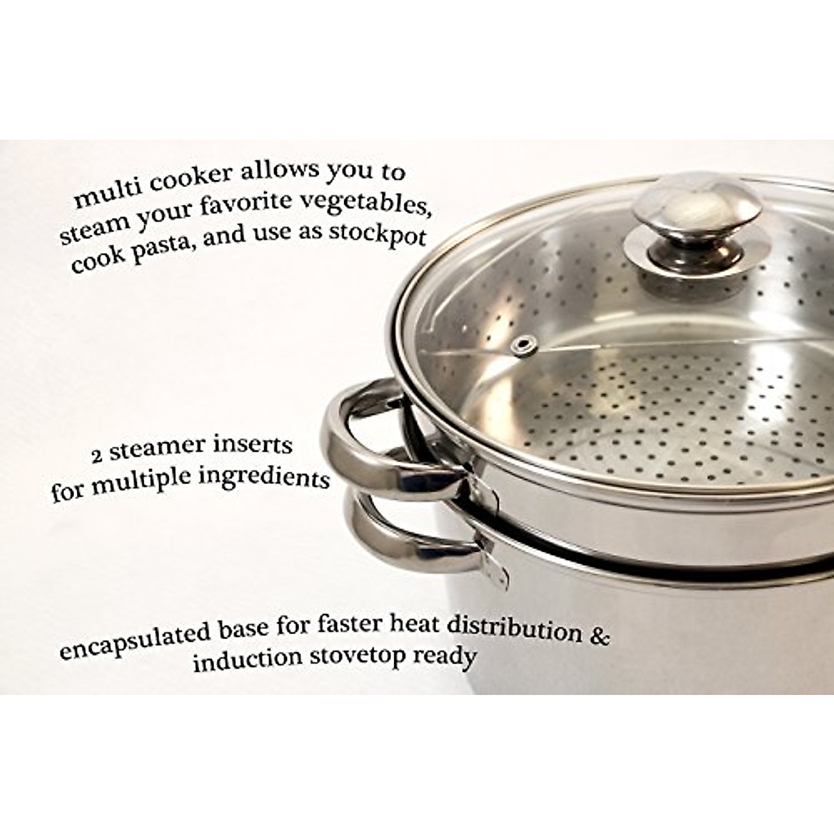 EXCELSTEEL 4 Piece 18/10 Stainless Steel Multi-Cookware Set With Encapsulated Base, 12 Qt
