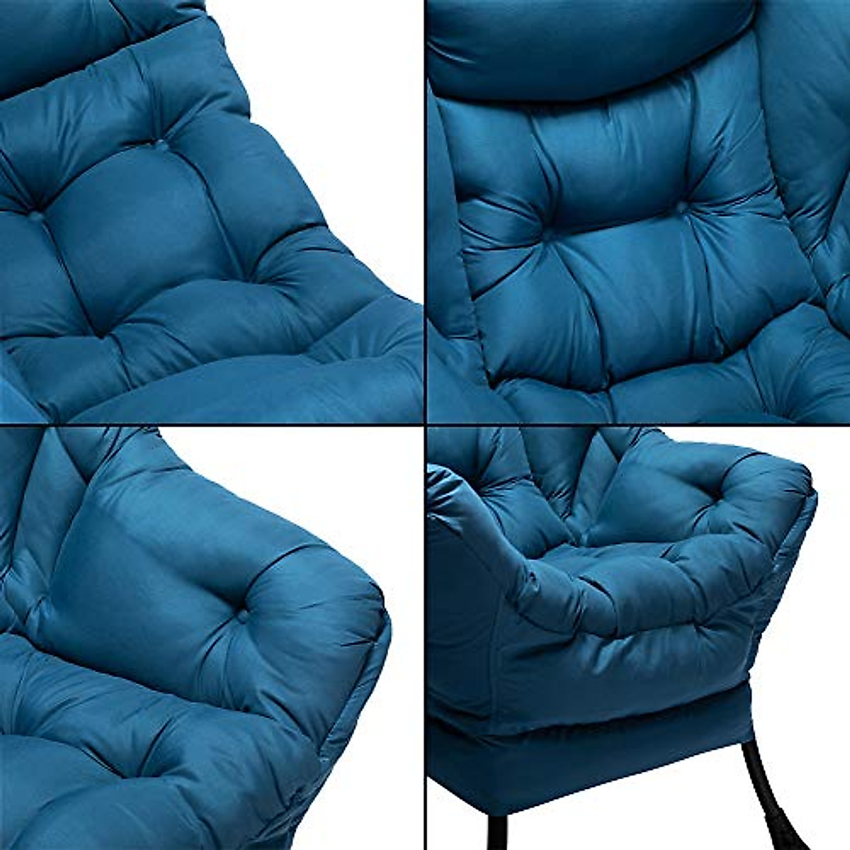 HollyHOME Modern Cotton Fabric Lazy Chair, Accent Contemporary Lounge Chair, Single Steel Frame Leisure Sofa Chair with Armrests and A Side Pocket, Thick Padded Back, Navy Blue