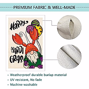 Baccessor Happy Mardi Gras Garden Flag 12x18 Inch Vertical Double Sided, Mardi Gras Gnome Boil Crawfish Fleur de Lis Small Yard Flag Holiday Carnival Celebration Party Yard Outdoor Decoration