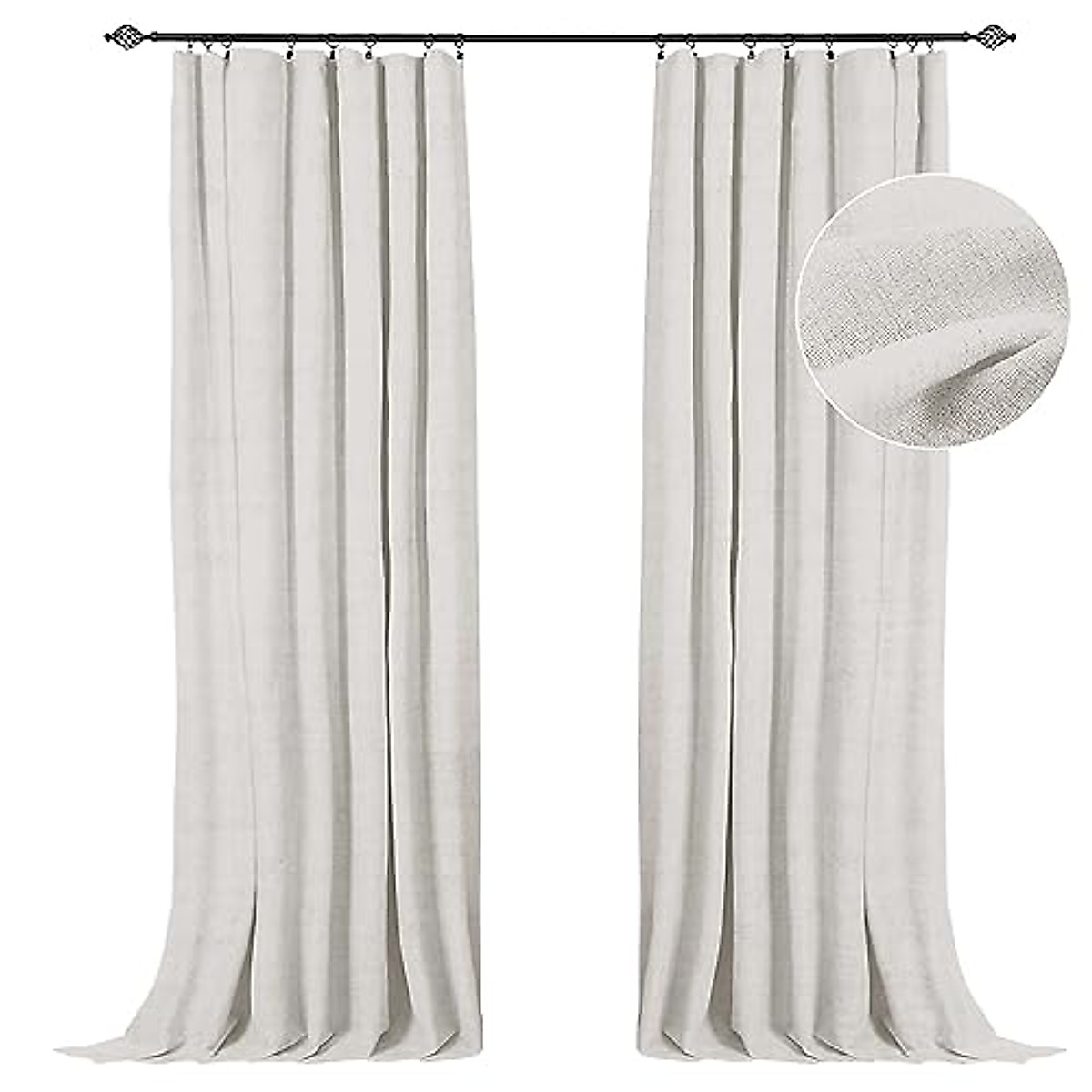 100% Blackout Shield Linen Blackout Curtains 108 Inches Long 2 Panels Set, Clip Rings/Rod Pocket Blackout Curtains No Light, Black Out Curtains & Drapes for Bedroom, 50 inches Wide Each Panel, Beige