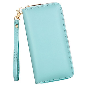 Badiya Women Rfid Blocking Leather Wallet Embossed Zip Around Clutch Purse with Wristlet