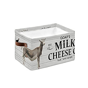 Storage Bins Large Storage Basket,Farm Goat Sheep Milk Cute Animal Collapsible Storage Bins with Handle,Farmhouse Vintage White Wooden Board Storage Baskets Cube Organizer for Shelves Closet Nursery
