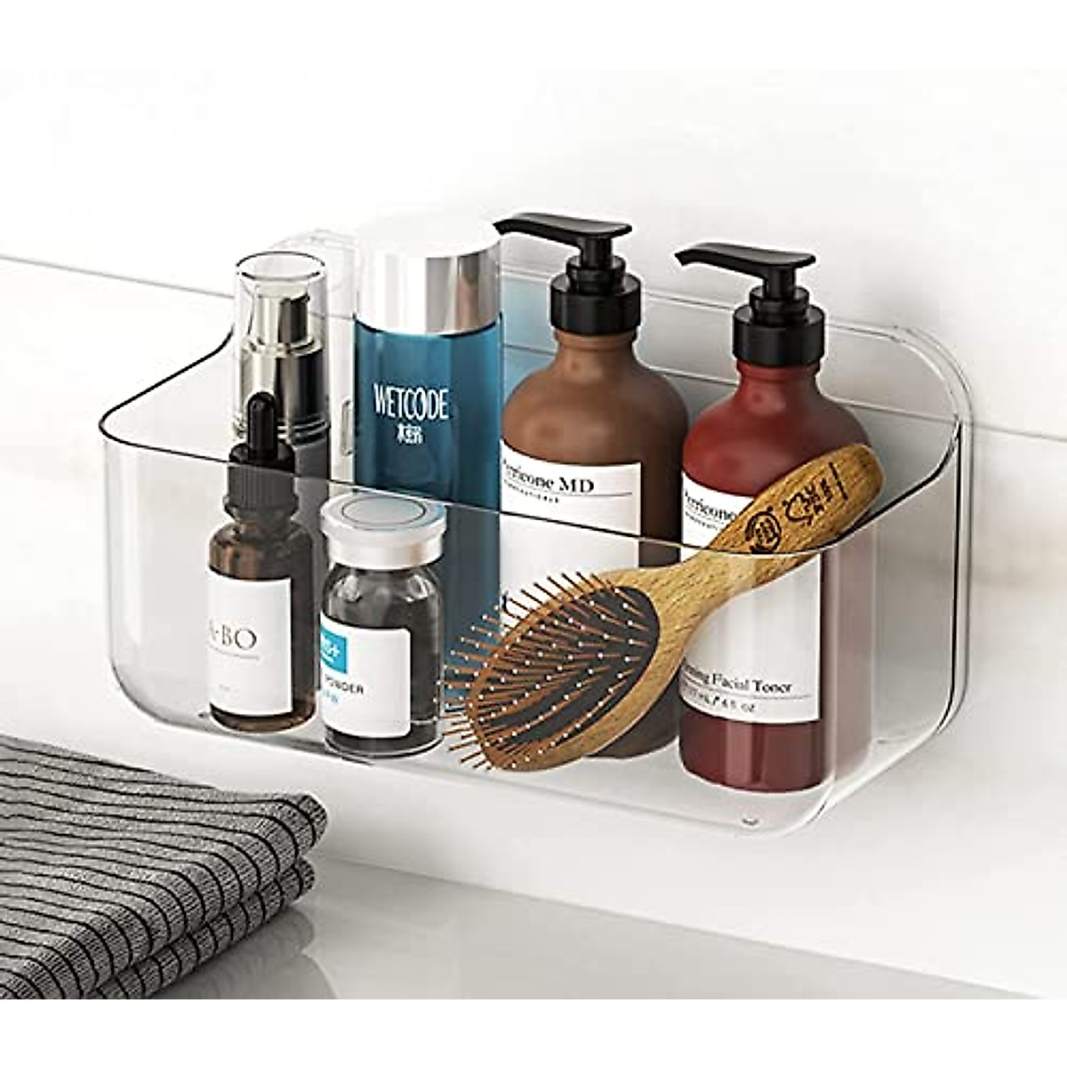 TREEHOLE Bedside Caddy Organizer Acrylic Wall Mounted Adhesive Shelf for Remote Control Office Supply Makeup Brush Bathroom cabinet door Pantry Kitchen Laundry Utility Room (One cell)