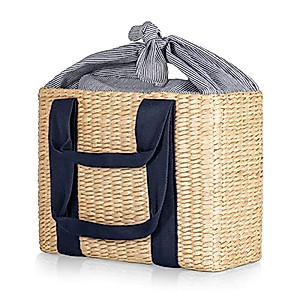 PICNIC TIME - Parisian Picnic Basket - Seagrass Picnic Basket, (Beige with Navy Blue Accents)