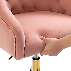 Modern Home Office Chair, Free Lift Chair, Velvet Swivel Armchair, Velvet Office Chair with Soft Seat (Pink)