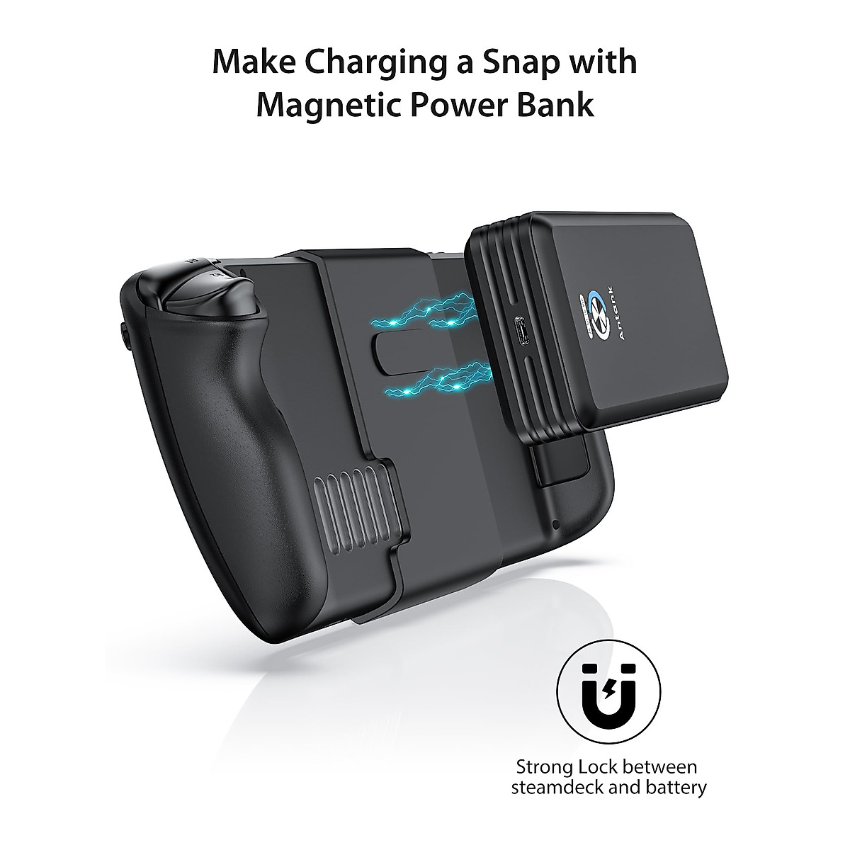 Antank Magnetic Power Bank Compatible with Steam Deck, 20000mAh 45W PD Fast 3.0 Charging Portable Battery Bank, External Battery Pack with Removable Magnetic Back Mount & Dual USB-C Cable