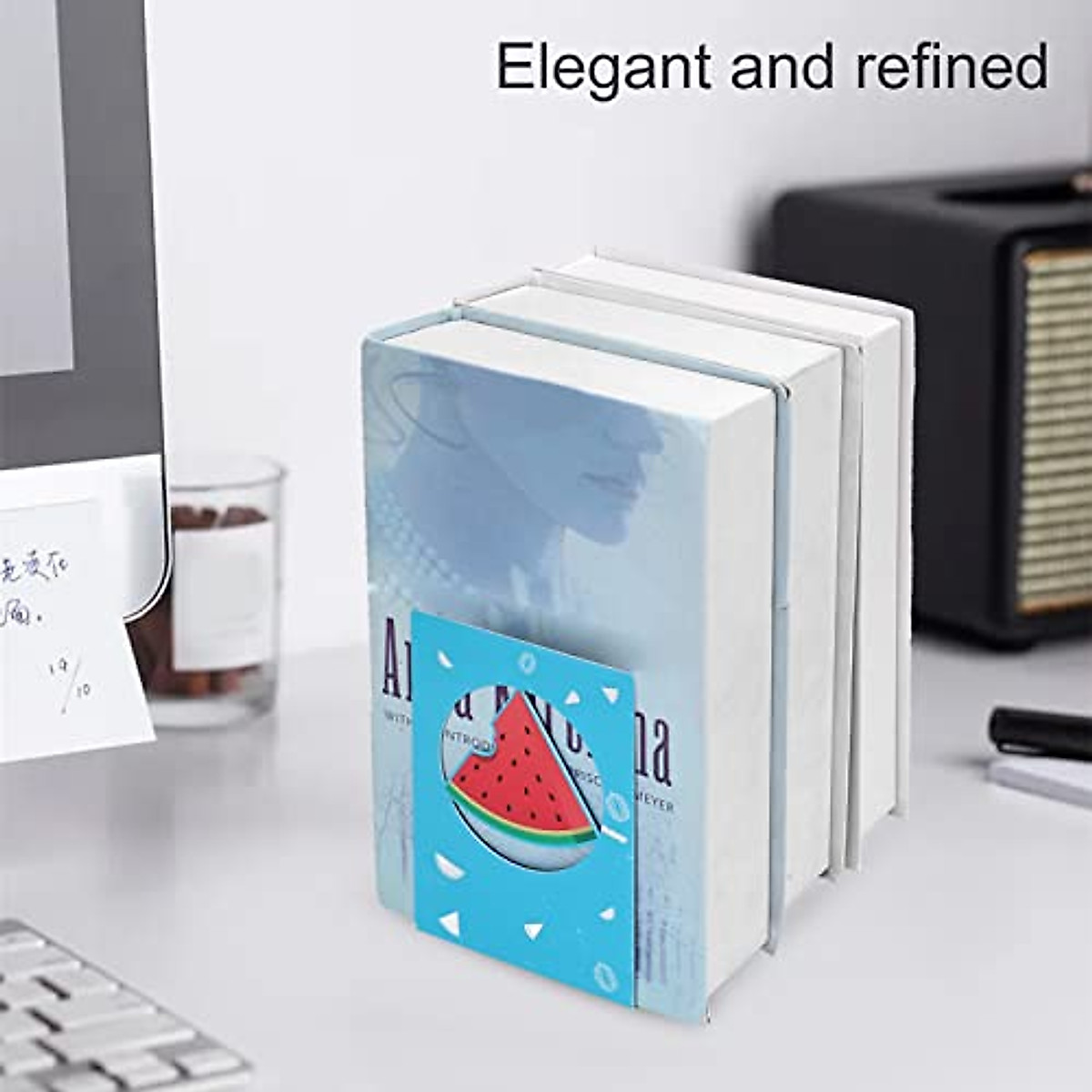 Metal Bookends, Book Stoppers Exquisite Beautiful Anti Slip Portable for Desktop for Study Room for Office (Watermelon)