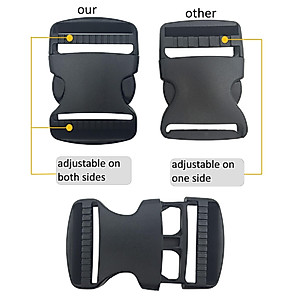 EesTeck 2 Set 1.5 Inch Flat Dual Adjustable Plastic Quick Side Release Plastic Buckles and Tri-glide Slides for Luggage Straps Pet Collar Backpack Repairing (Black, Fit For 1.5”/38mm Webbing Straps)