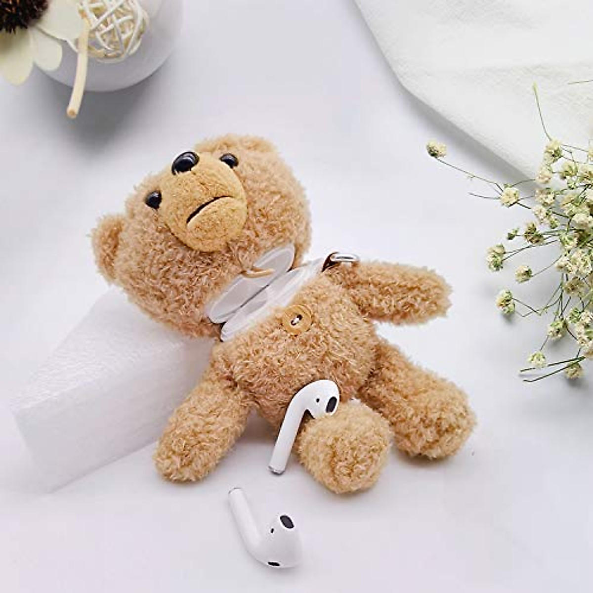 Guppy Compatible with AirPods Pro Furry Case Girls 3D Cartoon Cute Teddy Bear Doll Plush Fluffy Warm Carrying Case Soft Protective AirPods Pro Case Cover Accessories for AirPods Pro 2019 Light Brown