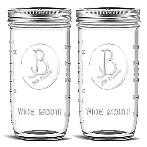 Wide Mouth Mason Jars 24 oz - (2 Pack) - Clear Glass Pint and a Half Mason Jars With Airtight Lids and Bands. For Storage, Canning, Fermenting, Cold Brew Coffee, Freezing, Microwave & Dishwasher Safe