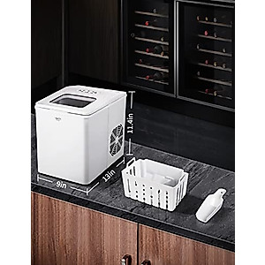 Gevi Household Countertop Ice Maker Machine, 2 Ice Sizes Optional, 9 Pcs in 6-8 Mins, 26Lbs/Day, Self Cleaning, Portable Compact Mini Icemaker with Ice Scoop and Basket for Home Party Kitchen (White)