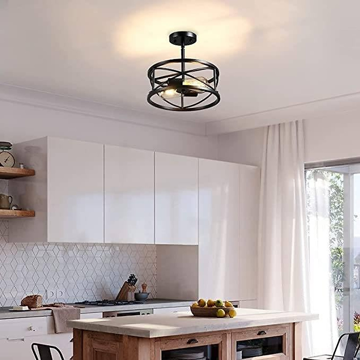 ZTGJMN 2-Light Semi Flush Mount Ceiling Light, 12-inch Industrial Modern Farmhouse Lighting Fixture with Metal Cage, Black Retro Ceiling Lampfor Hallway, Bedroom, Kitchen, Entrance