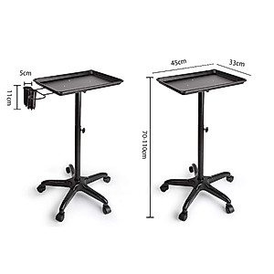Hair Salon Tray Cart on Wheels, Aluminum Beauty Rolling Salon Tray Instrument Tray Stand, Adjustable Height Mobile Utility Salon Folding Storage Tray Trolley for Salon Beauty Spa (Black)