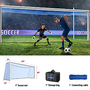 XXXYYY Soccer Goal Net Replacement 24x8FT, Professional On-Court Quality [8.4 LBS, 4mm Nylon], Upgraded Weather Resistance, Better Break Strength, Higher Abrasion Resistance- Blue (Net Only)
