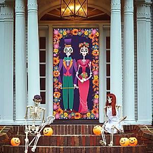 Day of The Dead Decorations Dia De Los Muertos Door Cover Mexican Altar De Muertos Sugar Skull Day of The Dead Decorations and Supplies for Home Party