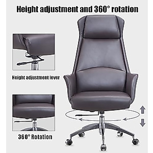 FrYsky Home Office Desk Chairs, Swivel Chair Light Luxury Leather Office Computer Executive Office Comfortable Height-Adjustable Swivel Chair (Color : Dark Brown)