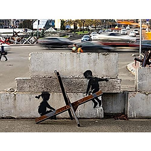 V6904 Banksy Ukraine 2022 Kids Seesaw Tank Trap Street Art City Ruins Mural Graffiti Decor Wall 36x24 Poster Print