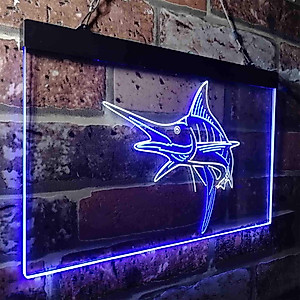 ADVPRO Marlin Fish Room Man Cave Dual Color LED Neon Sign White & Blue 24 x 16 Inches st6s64-i3723-wb